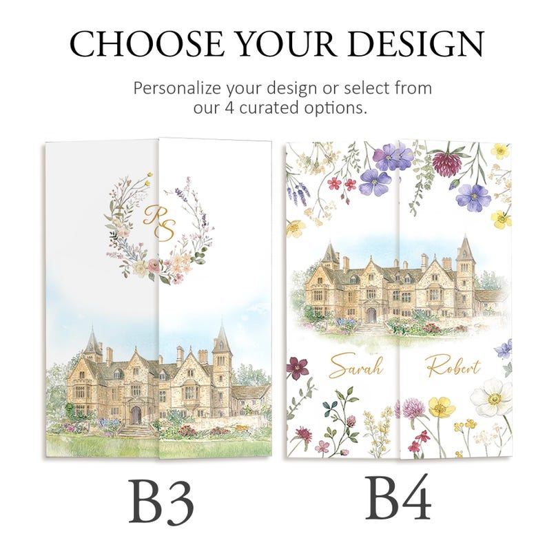 Venue Illustration Watercolor Wedding Invitation, Gatefold Custom Venue ...