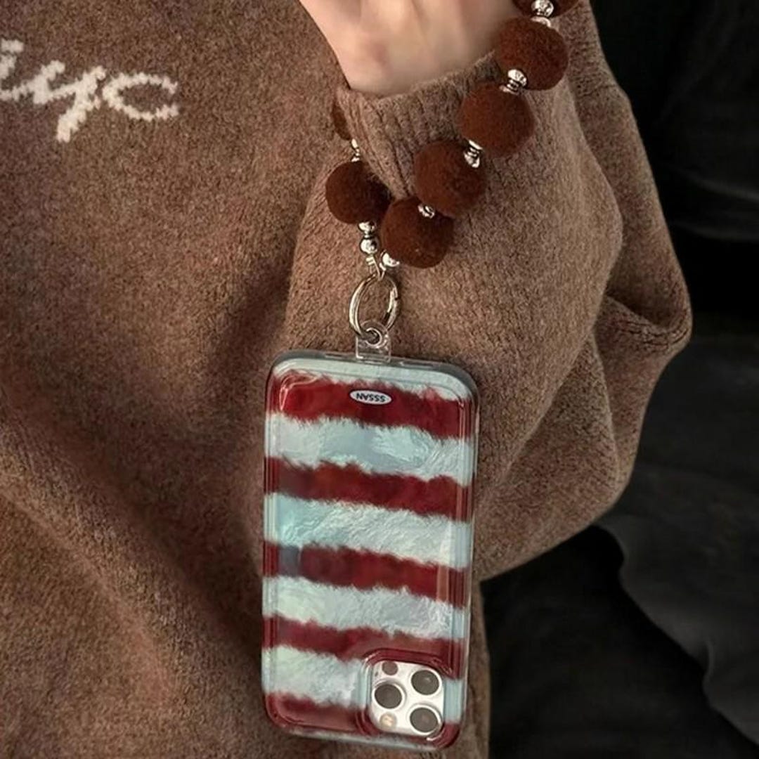 Custom Striped Perforated Vortex Phone Case With Chain for iPhone 11-16 ...