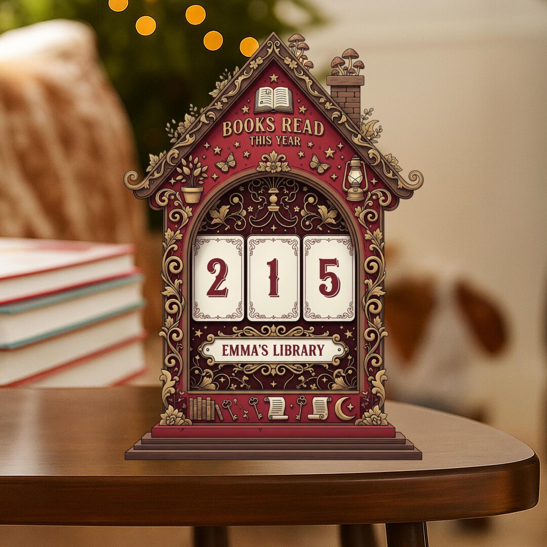 Personalized Red Cottage Library Counter, Books Read This Year Tracker ...
