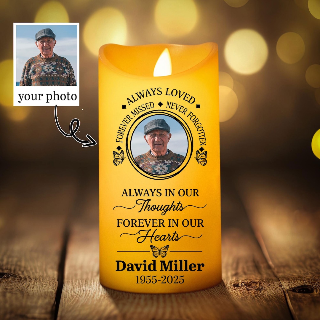 Personalized Memorial LED Candle With Photo Always Loved Never ...