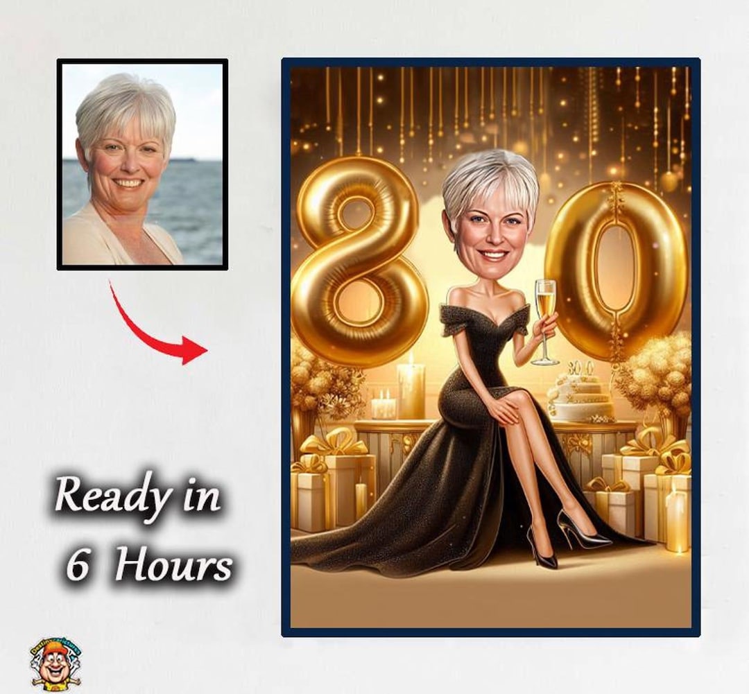 Personalized 80th Birthday Caricature From Photos, Happy Birthday ...