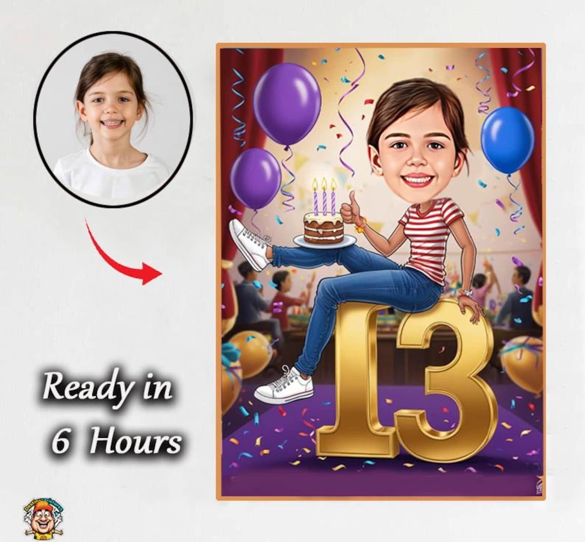 13 Girl Birthday Caricature / 13th Birthday Invitation / 13th Birthday ...