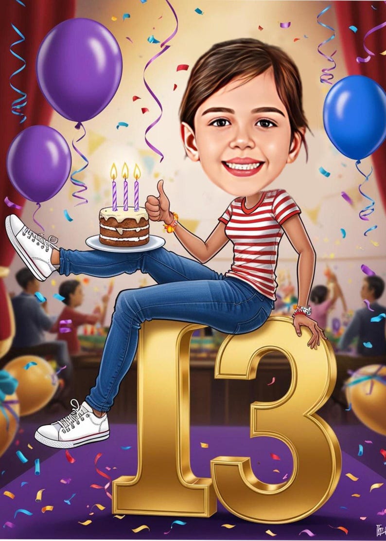 13 Girl Birthday Caricature / 13th Birthday Invitation / 13th Birthday ...