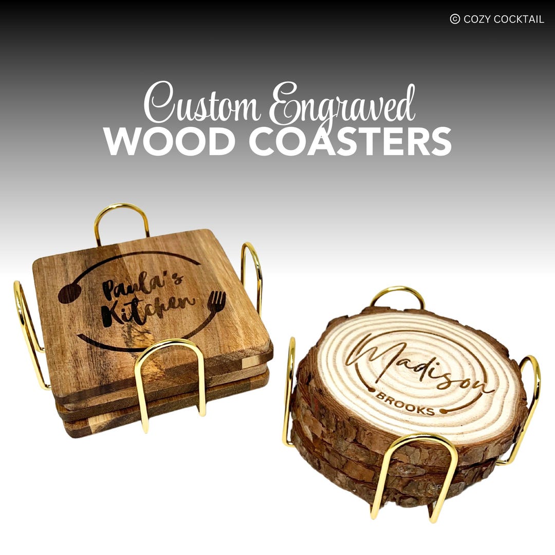 Engraved Wood Coasters + Gift Box - Etsy