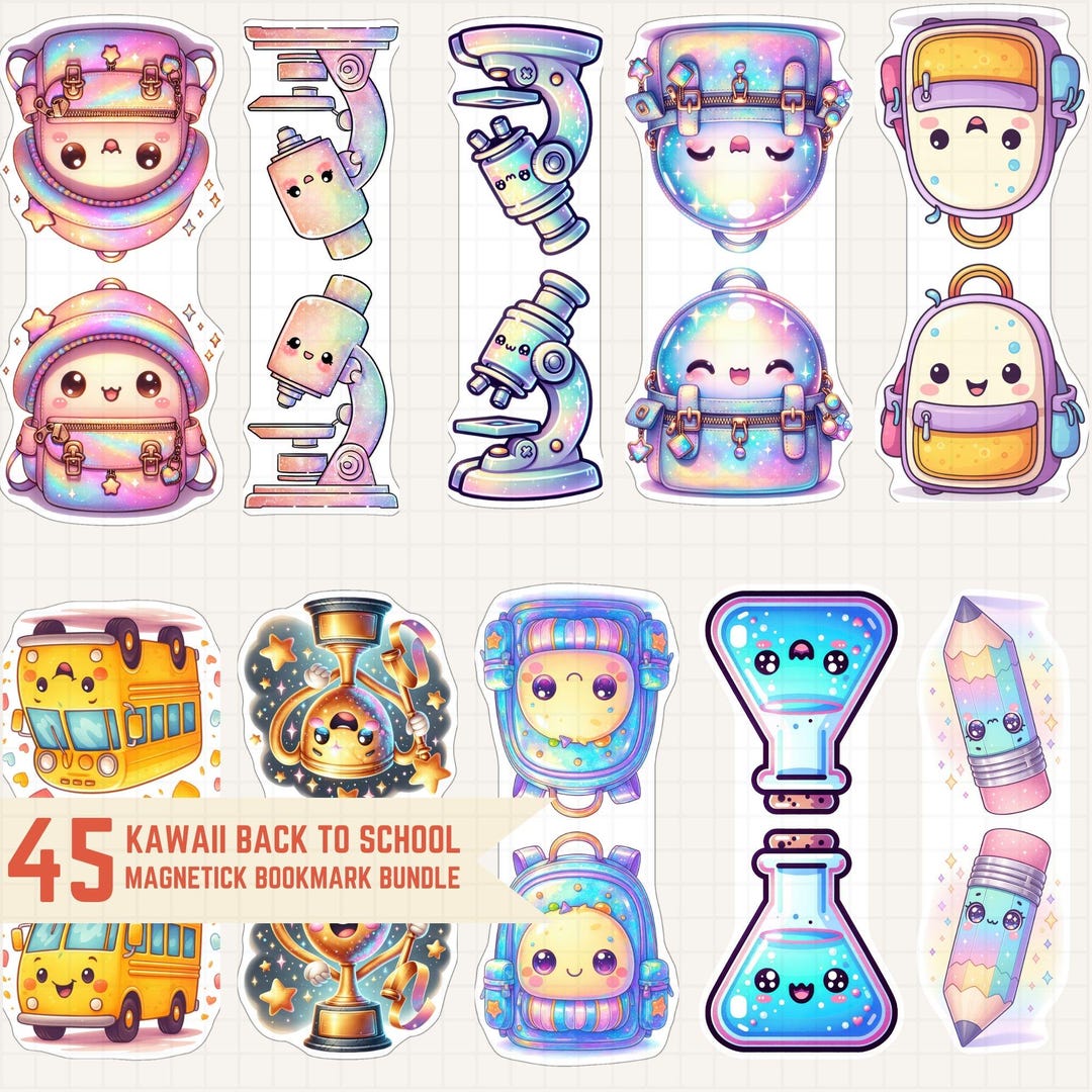 Kawaii Magnetic Bookmarks: Back to School Bus, Book & Pencil Designs ...