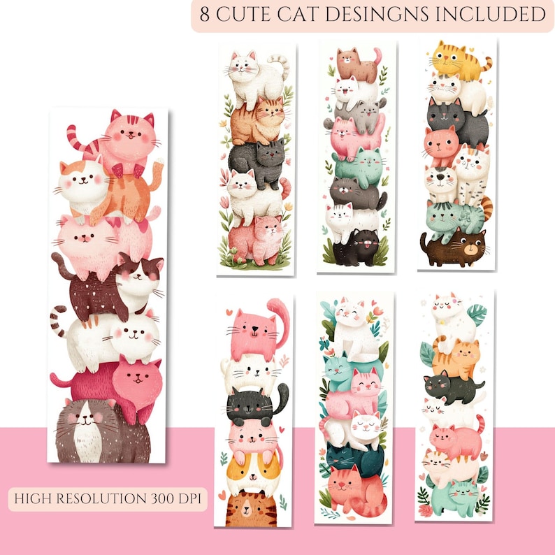 Kawaii Animal Bookmarks PNG Bundle: Cat, Dog, Bunny, Digital Download ...