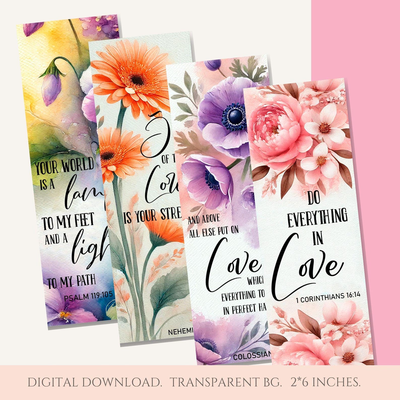 39+ Bible Verse Floral Bookmark Bundle | Christian Printable Bookmarks ...