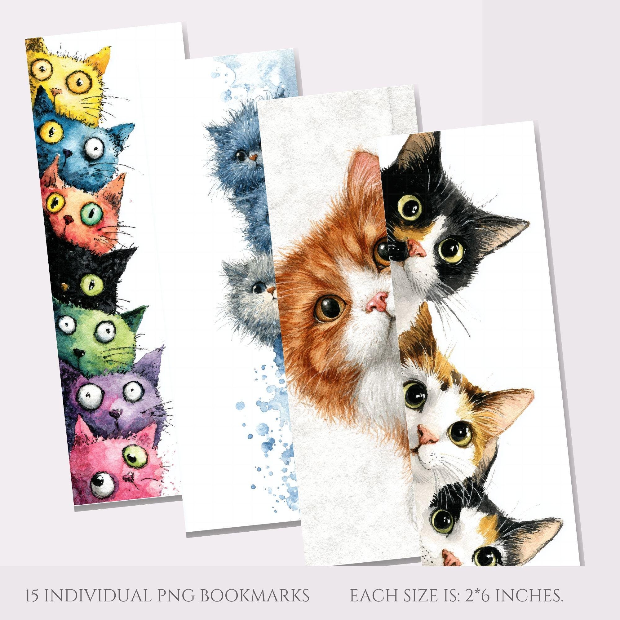 15+ Funny Peeking Cats Bookmark Bundle | Cute Watercolor Cat Bookmarks ...