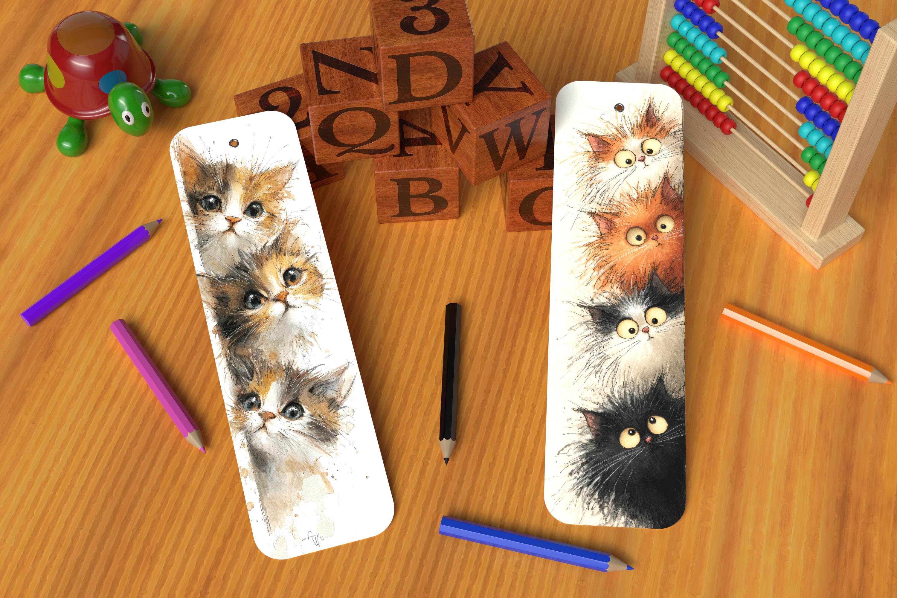 15+ Funny Peeking Cats Bookmark Bundle | Cute Watercolor Cat Bookmarks ...