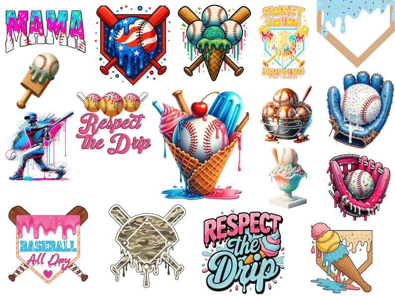 Ice Cream Baseball Drip PNG Bundle: Sports Graphics (digital Download ...