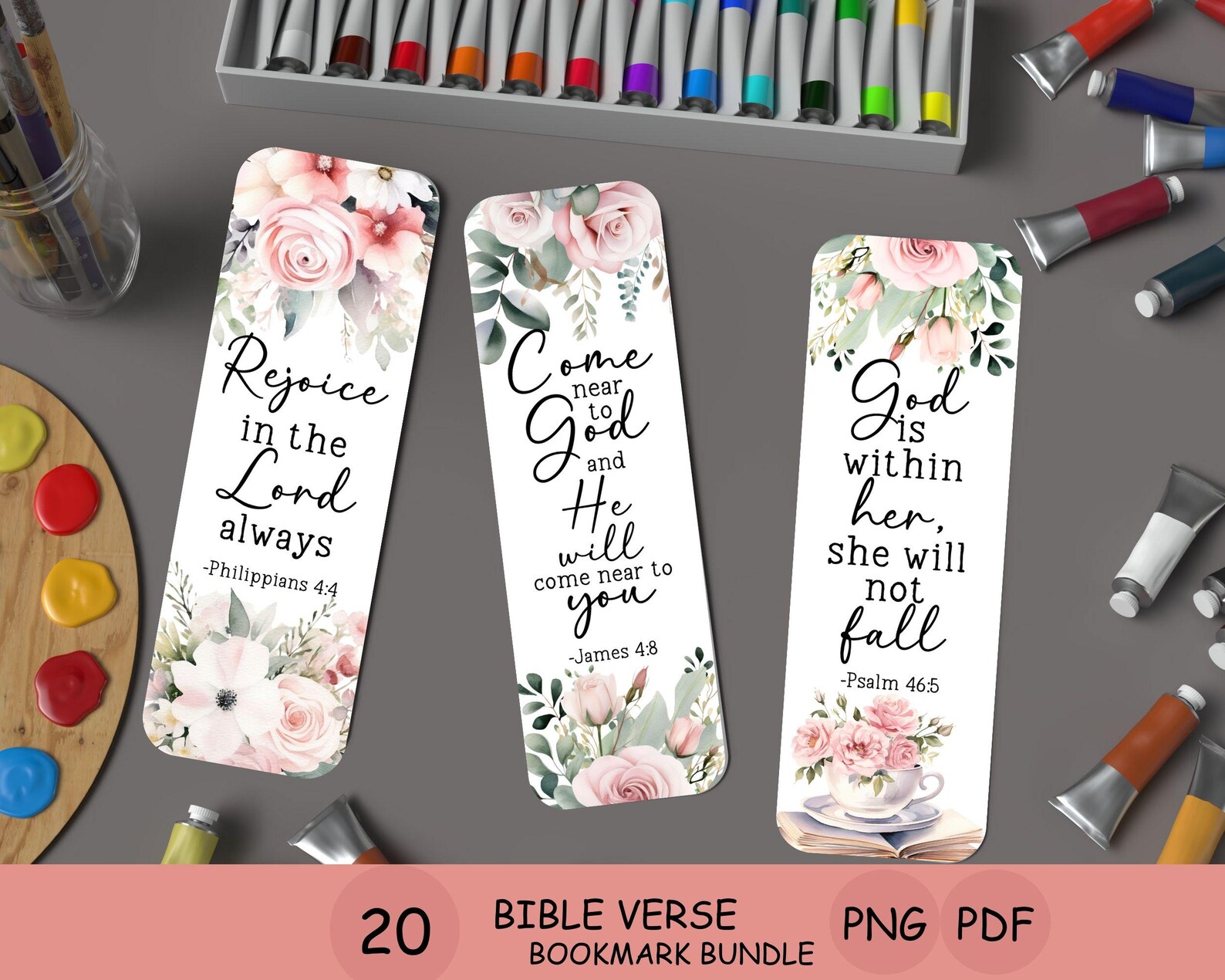 Bible Verse Bookmark PNG Bundle: Christian Scripture, Floral Design ...