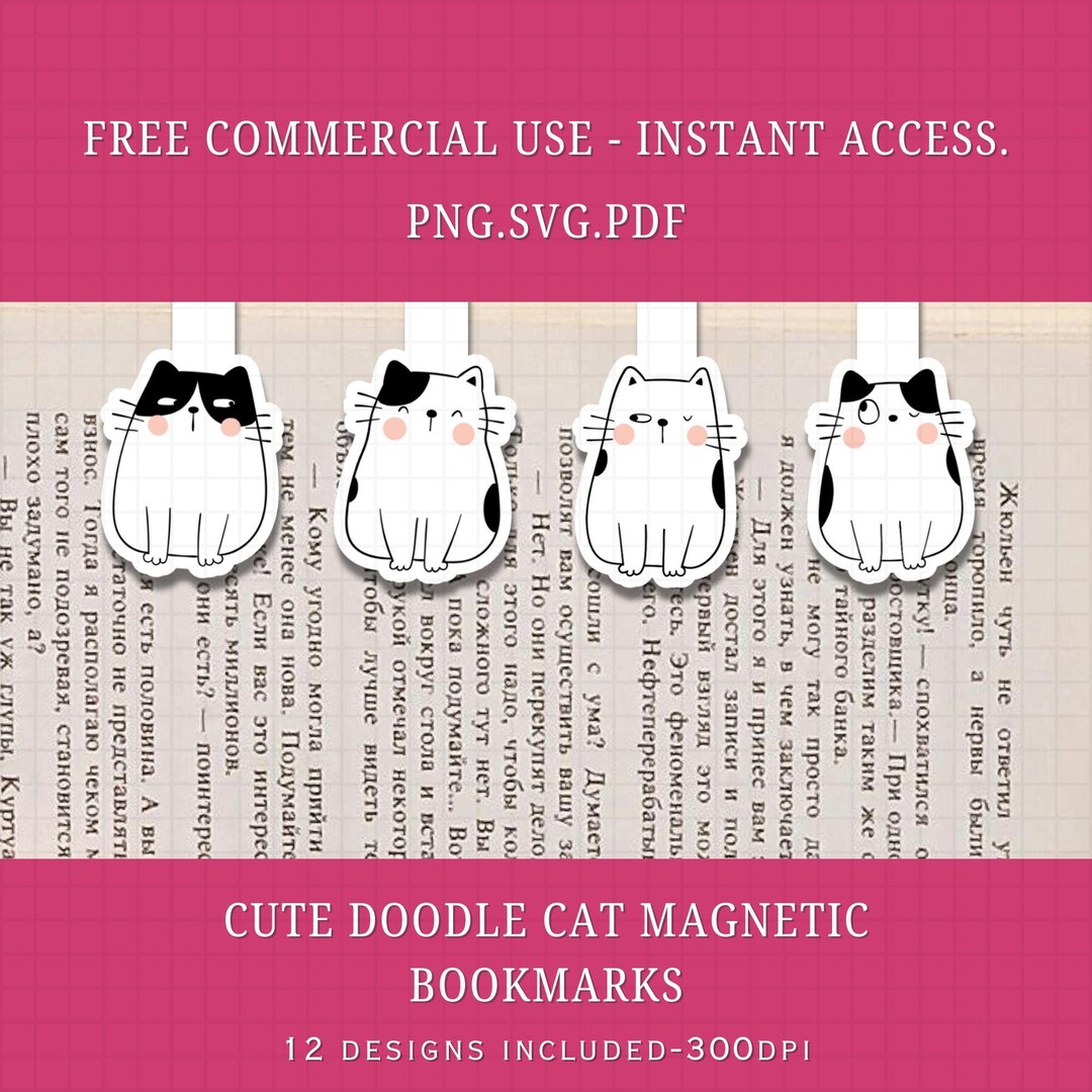 Cute Doodle Cat Magnetic Bookmarks Set | Funny Cat Reader Accessory ...