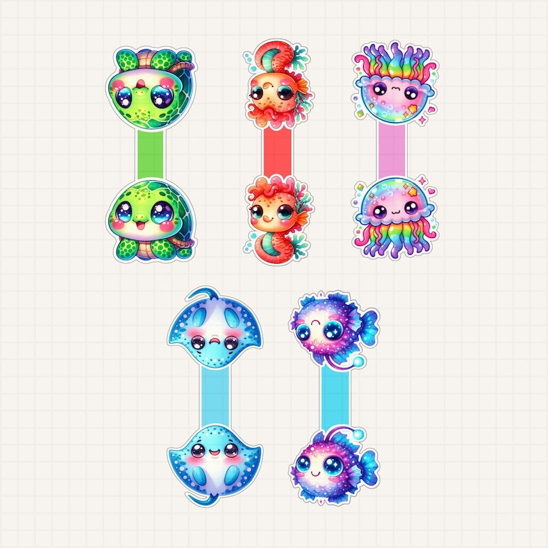 38 Kawaii Ocean Magnetic Bookmarks PNG | Cute Bookmarks | Magnetic ...