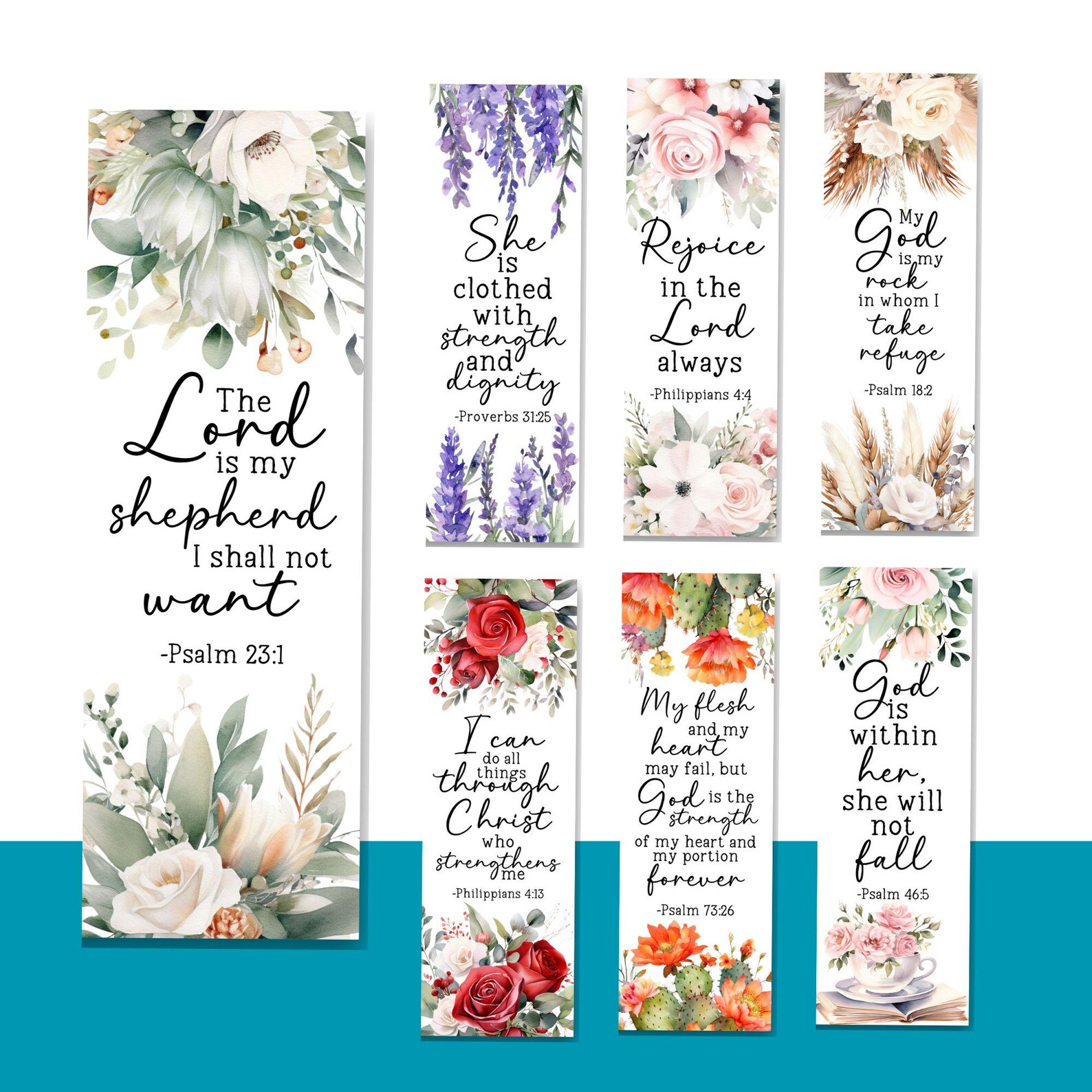 Bible Verse Bookmark PNG Bundle: Christian Scripture, Floral Design ...