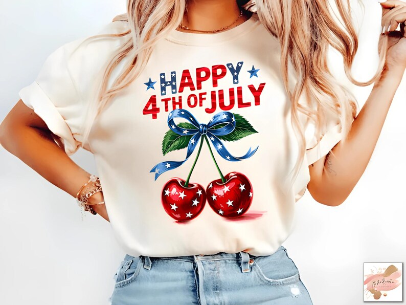 4th of July Coquette Cherries PNG | Patriotic Cherry Clipart | Cherry ...
