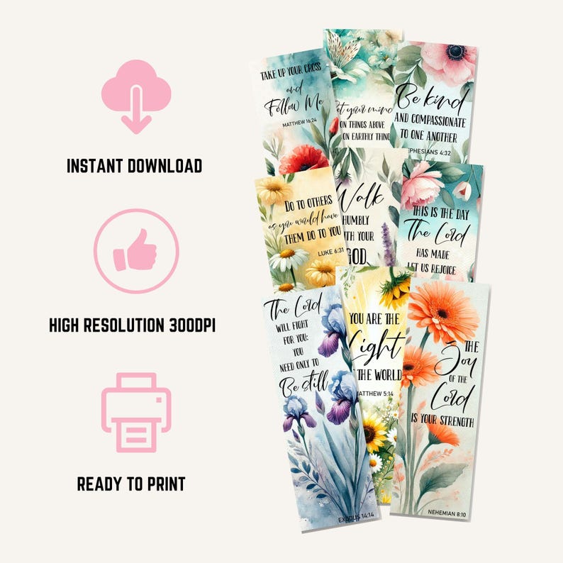 39+ Bible Verse Floral Bookmark Bundle | Christian Printable Bookmarks ...