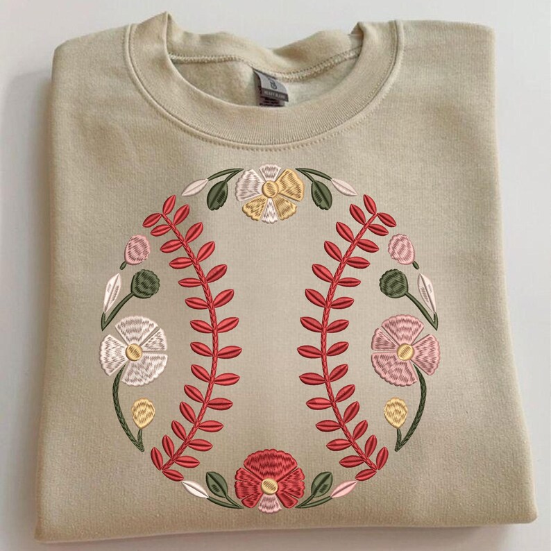 Floral Softball Embroidery Design, Softball Embroidery File, Vintage ...