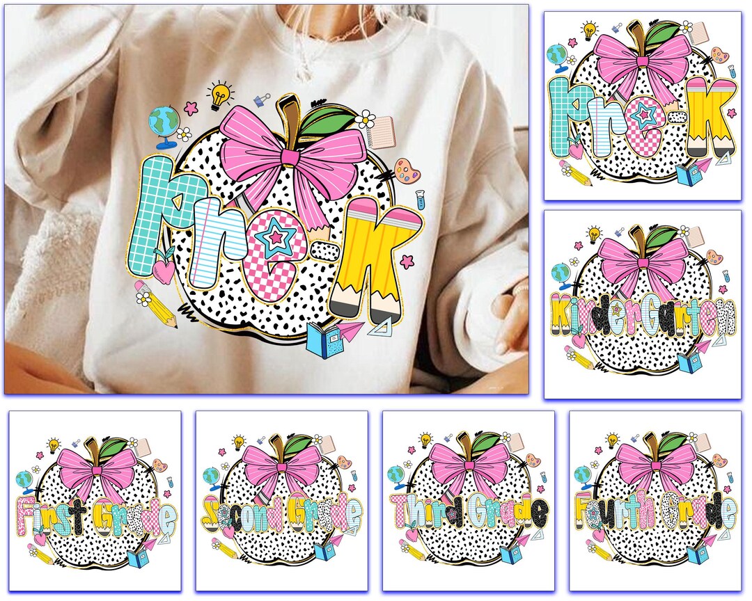 Retro Coquette Back to School Png Bundle, Apple Dalmatian Dots Png ...