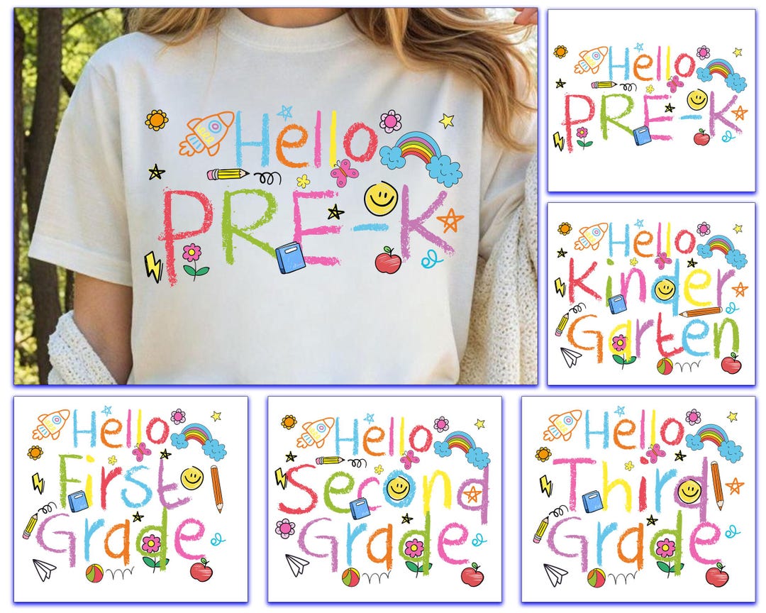 Cute Back to School PNG Bundle, Hello Kindergarten Pre-k 1st 2d 3d ...
