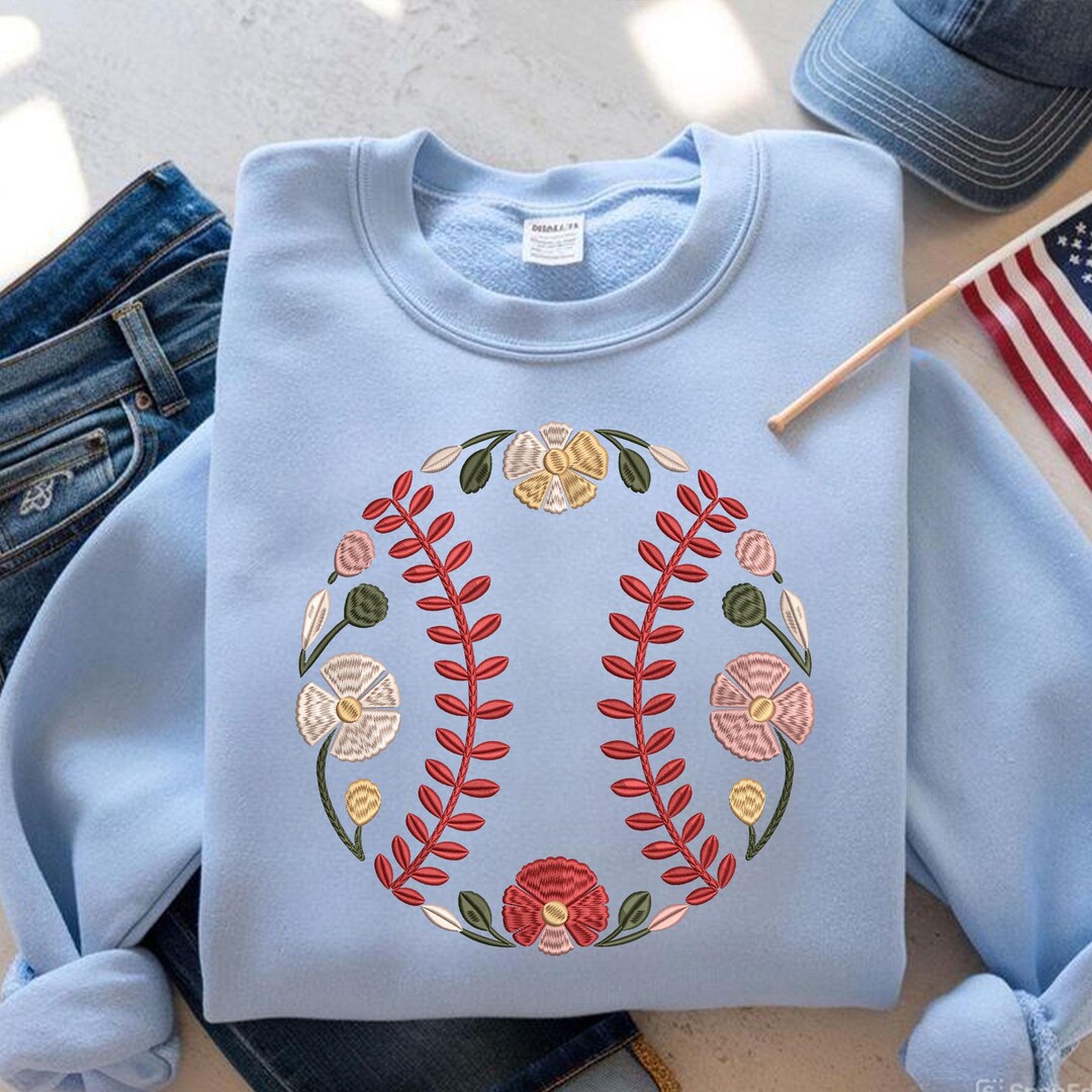 Floral Softball Embroidery Design, Softball Embroidery File, Vintage ...