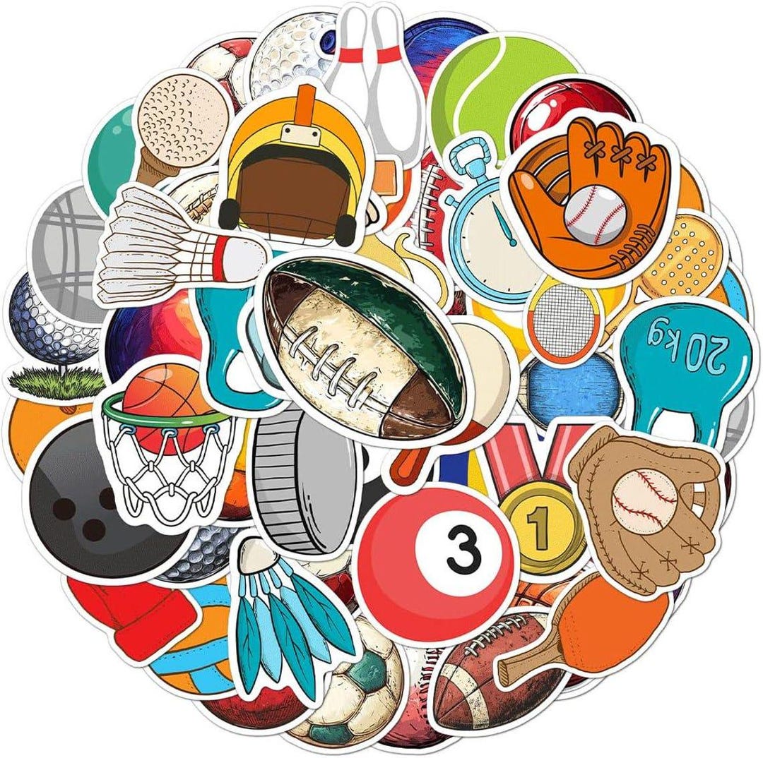 50 Pcs Sports Ball Stickers – Waterproof Vinyl Decals for Bottles ...