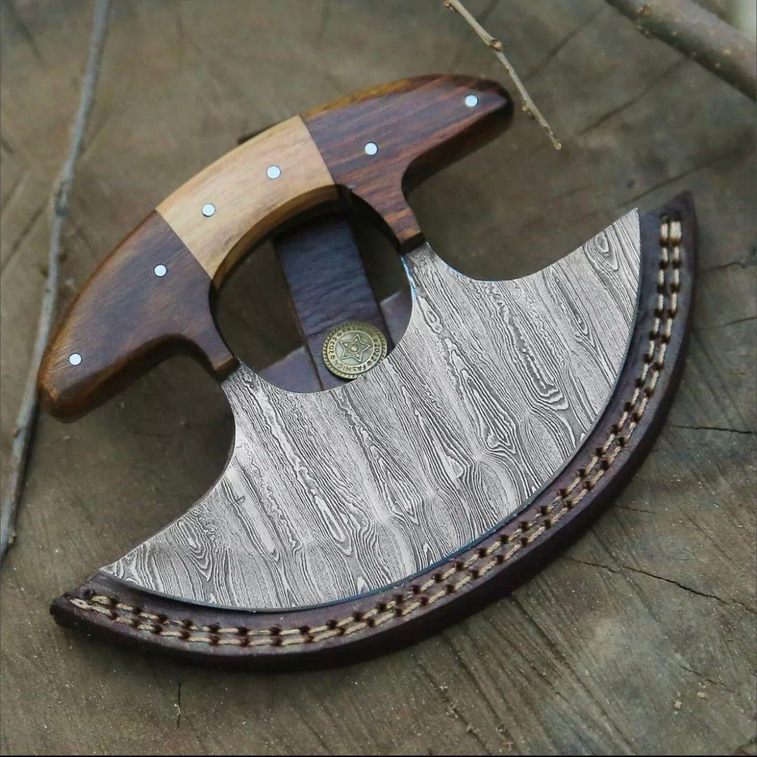 Alaskan Ulu Knife W/sheath, HAND FORGED 5.8" Damascus Steel Pizza Cut ...