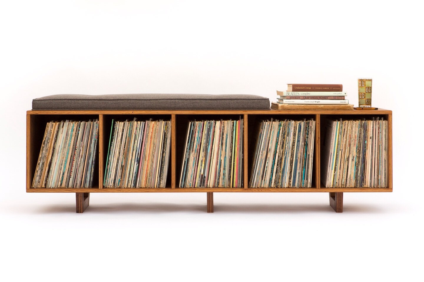 Vinyl LP Storage Bench Lo-fi Edition With Mid Century Modern Stylings ...