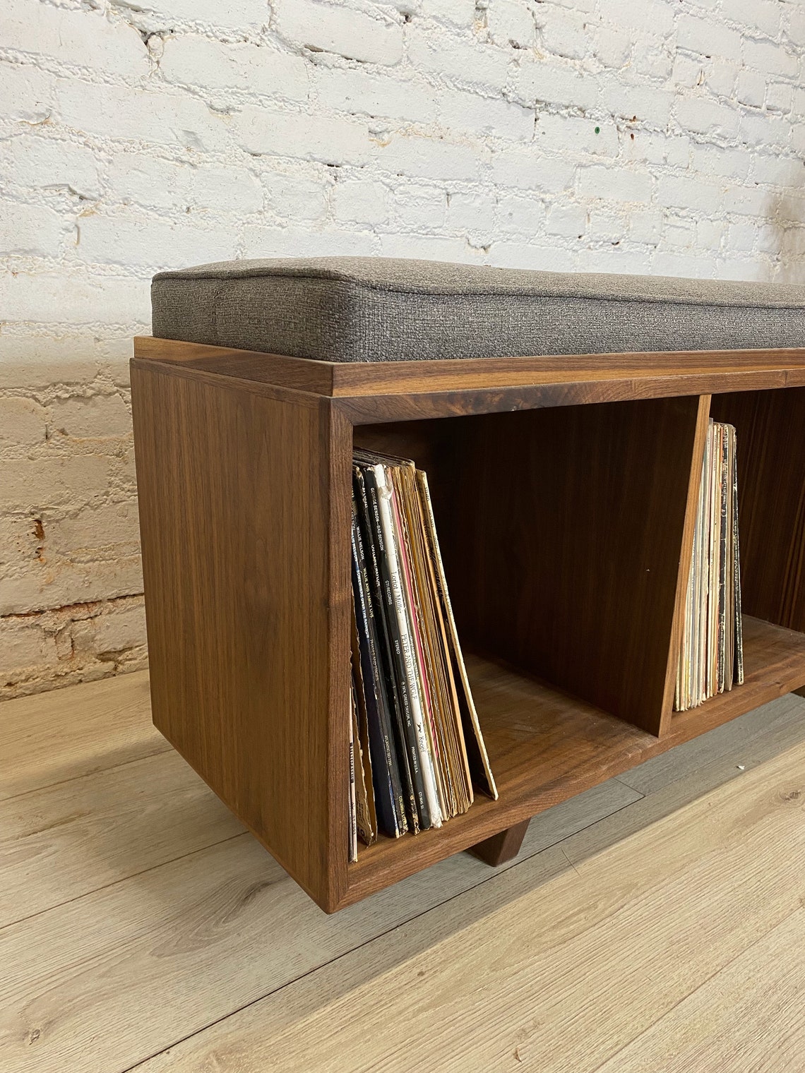 HIFI Vinyl Storage Bench With Component Shelf (with Mid Century Modern ...