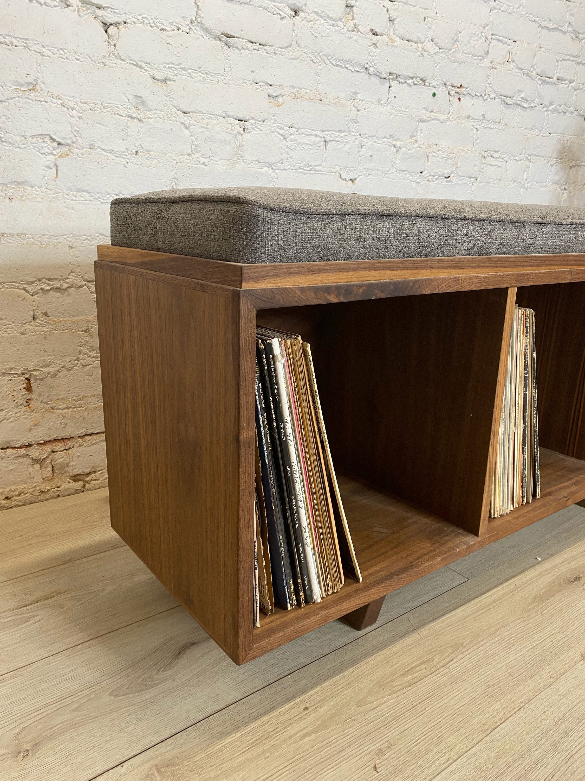 HIFI Vinyl Storage Bench With Component Shelf with Mid Century Modern ...