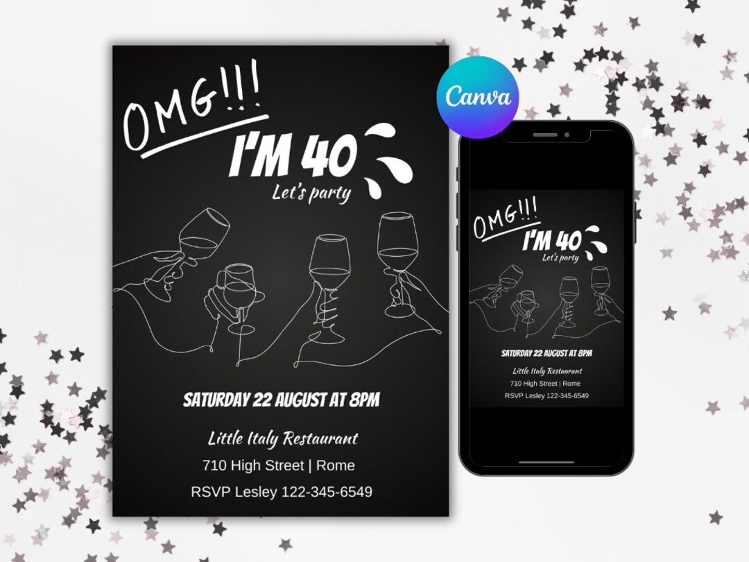 OMG 40th Birthday Invitation, Funny Milestone Party Invite, Digital ...