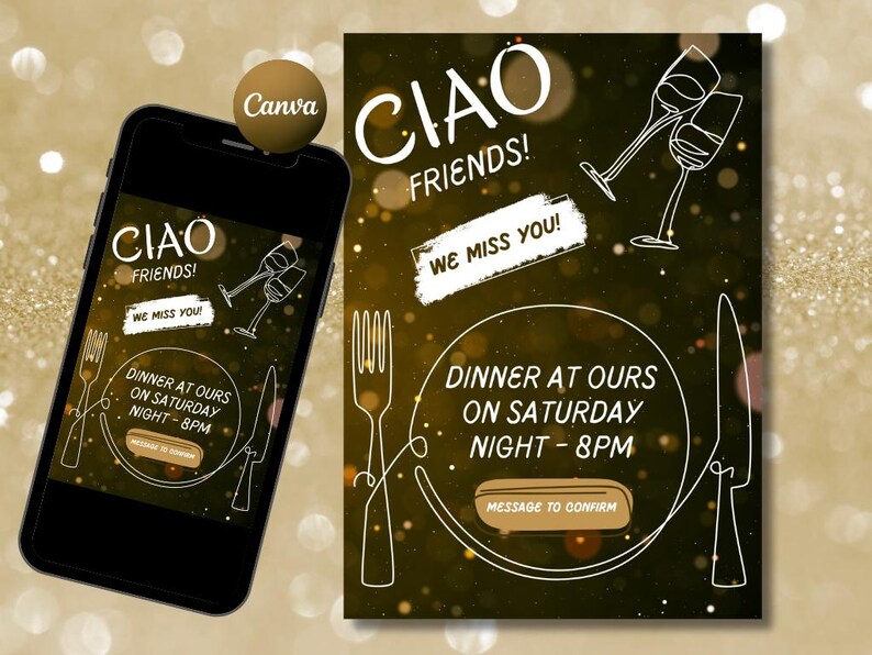 Editable Dinner Party Invitation Template, Friends Dinner Invite ...