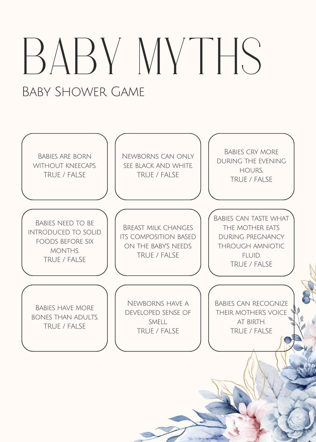 Baby Myths Printable Baby Shower Game - Etsy