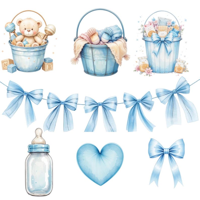 Watercolor Baby Boy Clipart Set Blue Newborn Bundle Shower Illustration ...