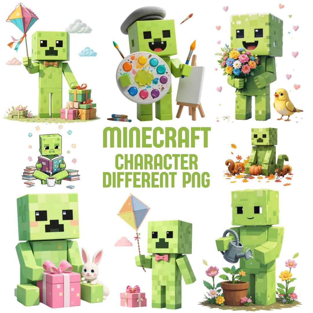 Mine Cute PNG Bundle | Seasonal Clipart | Gamer Birthday Digital ...