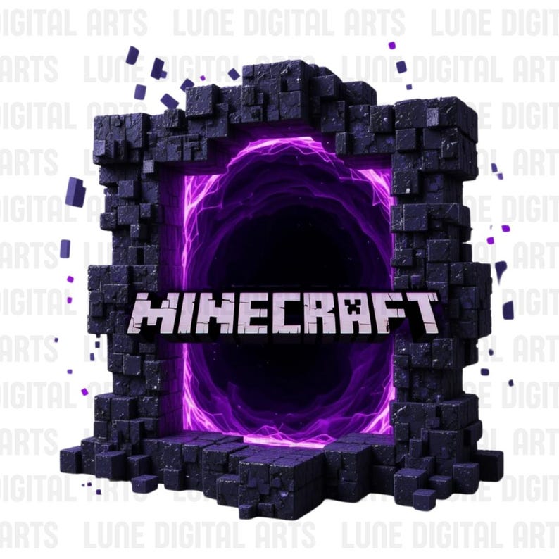 5 Pixel Gaming Logos | Ender Dragon, Nether Portal, Pixel Art | Digital ...