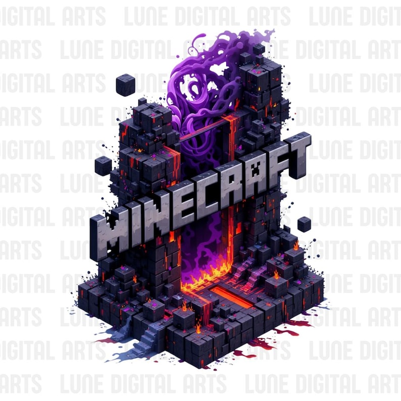5 Pixel Gaming Logos | Ender Dragon, Nether Portal, Pixel Art | Digital ...