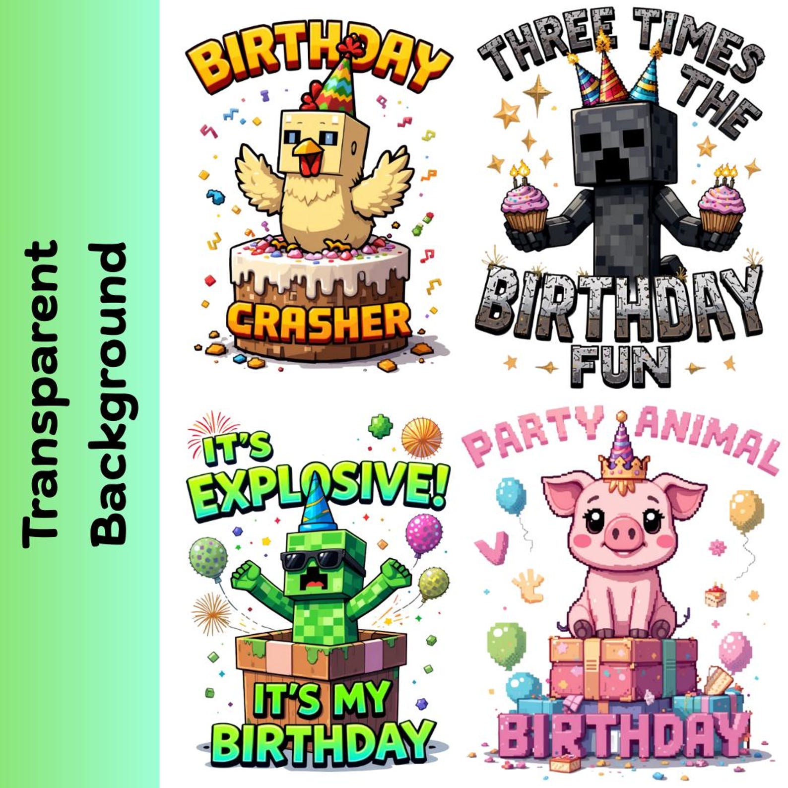Mine Birthday Shirt PNG Bundle, Creeper Birthday Design, Kids Gaming ...