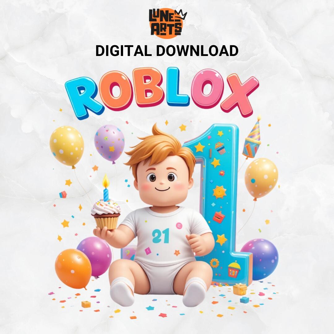 Roblox 1st Birthday PNG | Baby Boy Roblox Theme | High Resolution ...