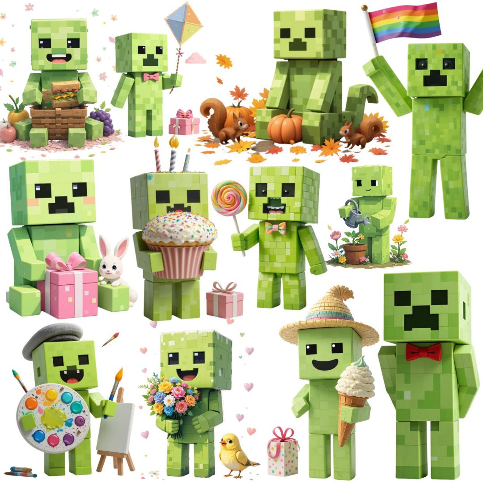Mine Cute PNG Bundle | Seasonal Clipart | Gamer Birthday Digital ...