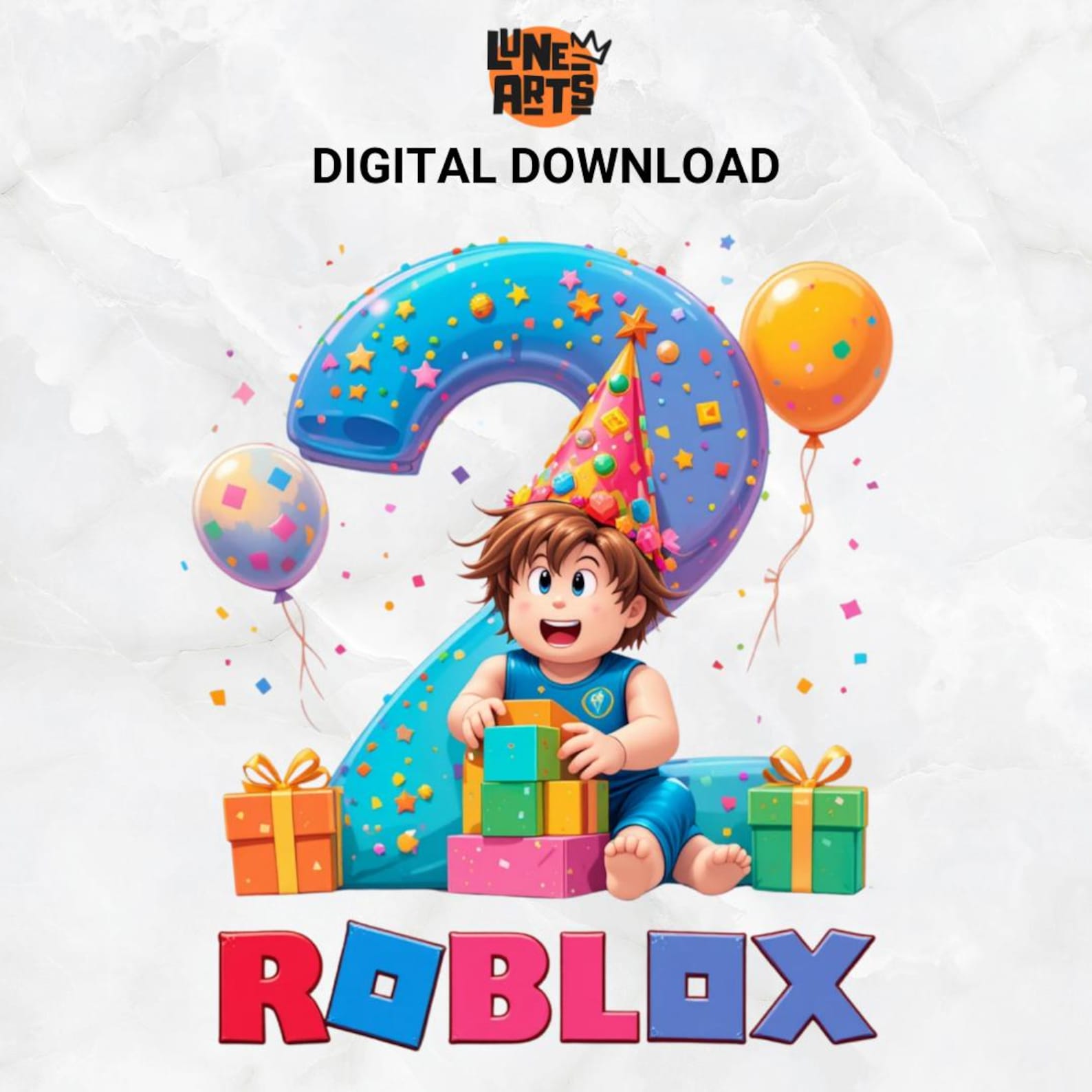 Roblox 2nd Birthday PNG | Boy Party Clipart | High Resolution Digital ...