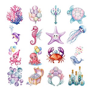 Watercolor Mermaid Clipart Bundle | Cute Mermaids and Ocean Friends PNG ...