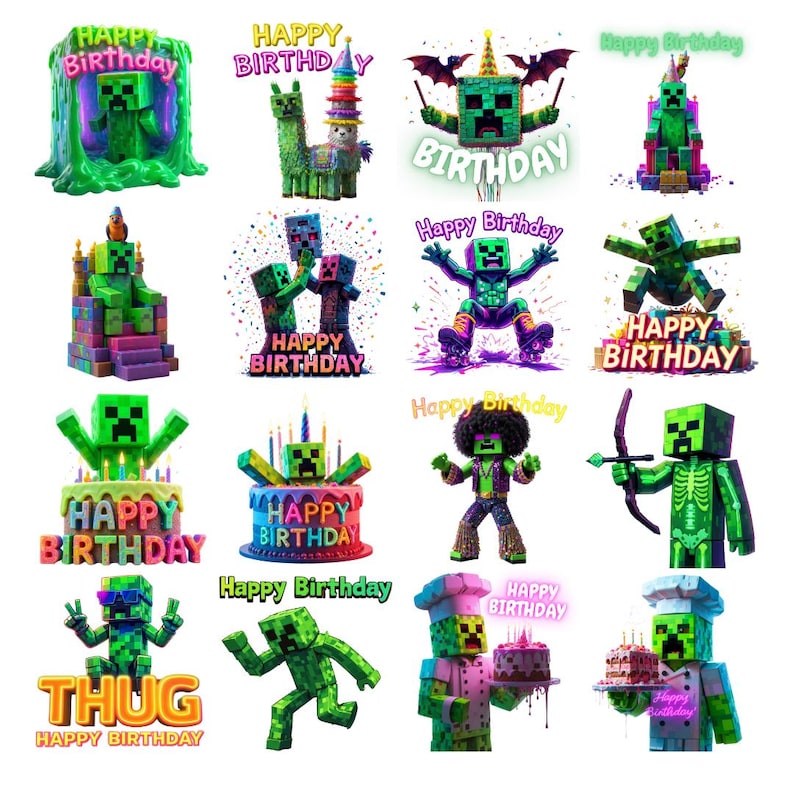 65+ Creeper Birthday PNG Bundle | Minecraft-inspired Birthday Clipart ...