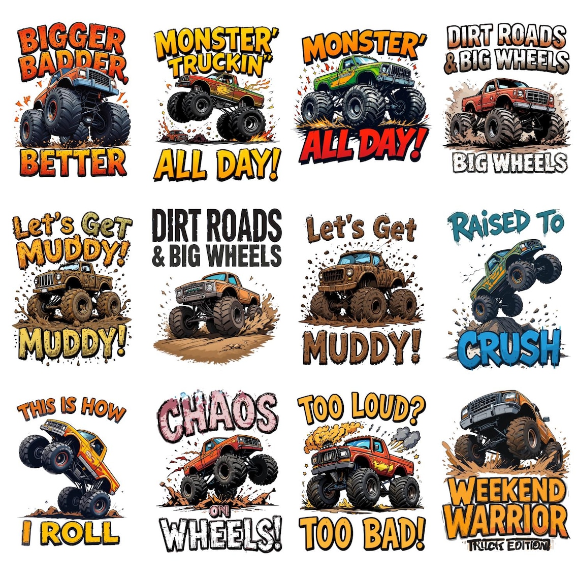 Printable Monster Truck Quotes Pngs, Sublimation Art Designs PNG, High ...