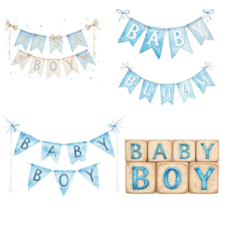 Watercolor Baby Boy Clipart Set Blue Newborn Bundle Shower Illustration ...