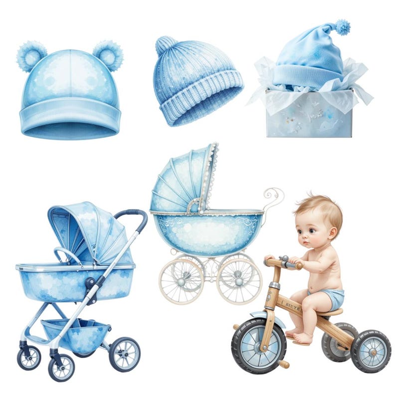 Watercolor Baby Boy Clipart Set Blue Newborn Bundle Shower Illustration ...