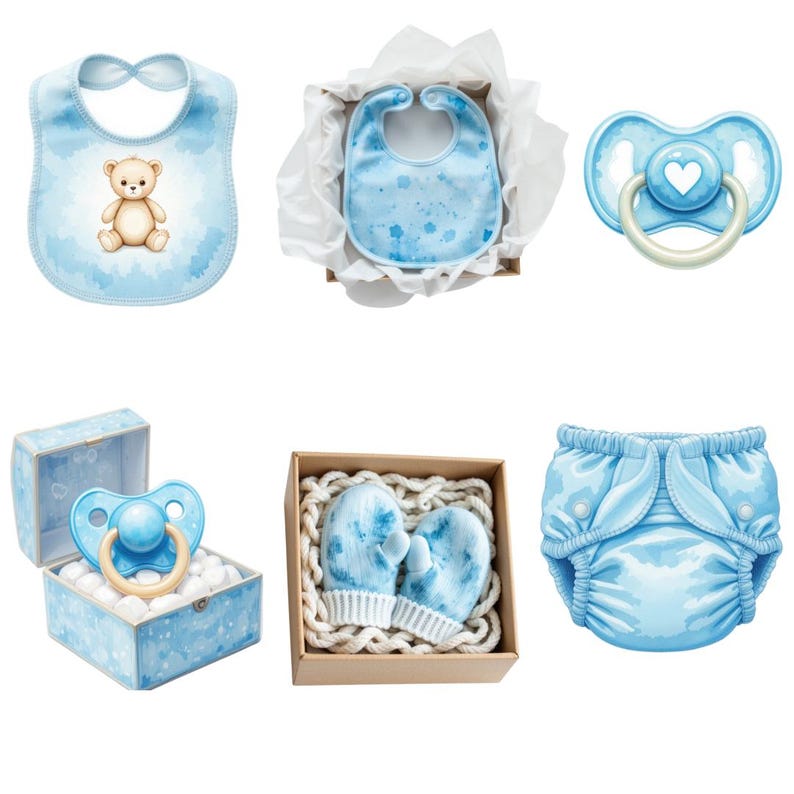 Watercolor Baby Boy Clipart Set Blue Newborn Bundle Shower Illustration ...