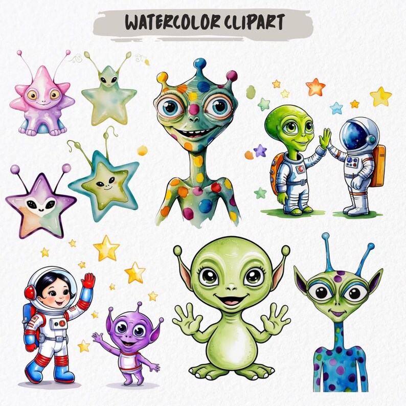 Watercolor Space Clipart Bundle | 60 PNG Elements | Galaxy Planets ...