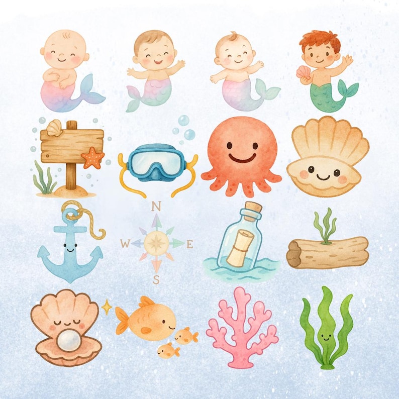 52 Cute Under the Sea Clipart Pngs – Minimal Ocean Animals, Sea ...