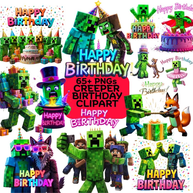 65+ Creeper Birthday PNG Bundle | Minecraft-inspired Birthday Clipart ...