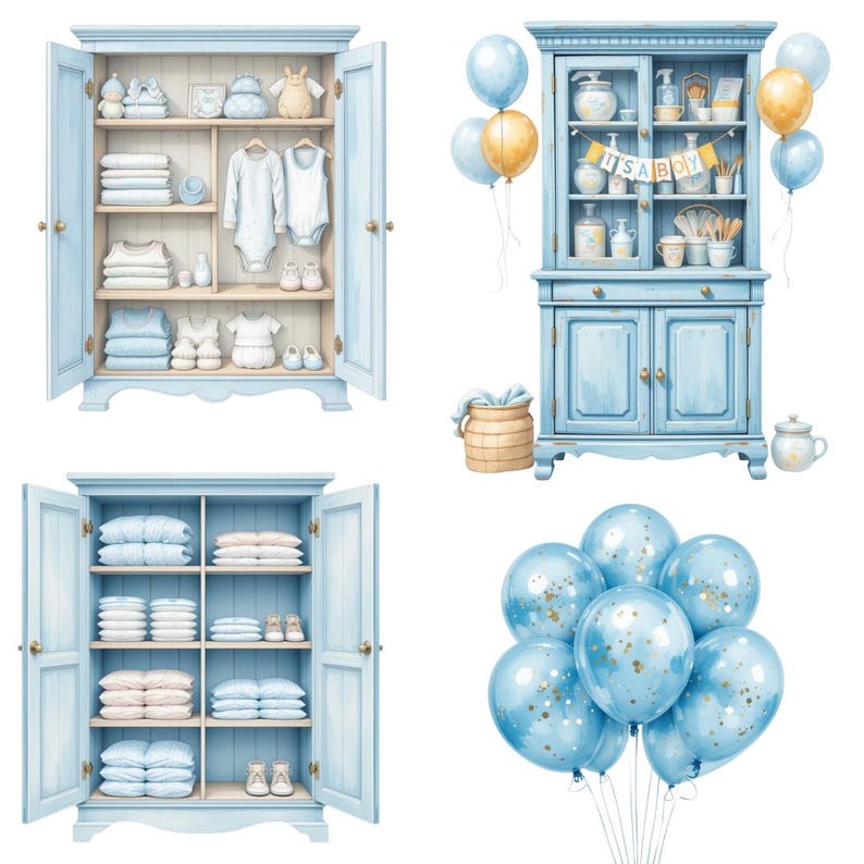 Watercolor Baby Boy Clipart Set Blue Newborn Bundle Shower Illustration ...